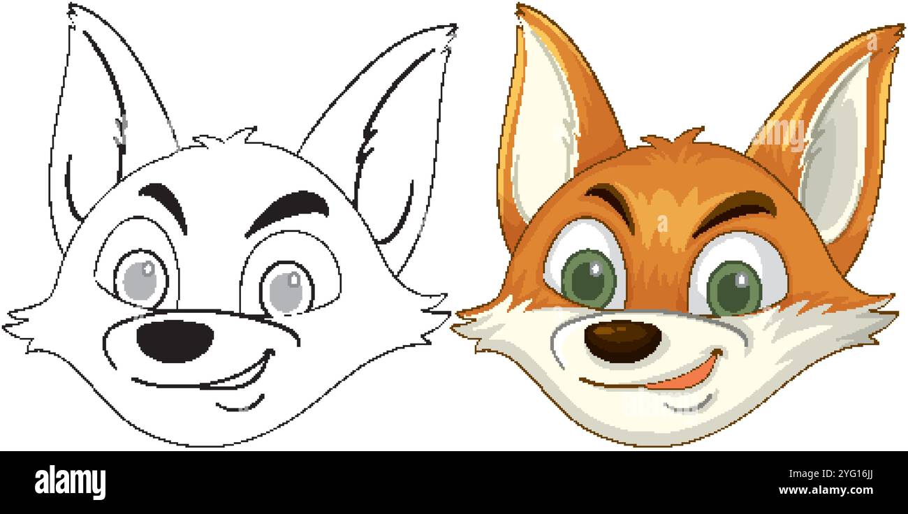 Colorful and outlined fox faces side by side Stock Vector Image & Art ...