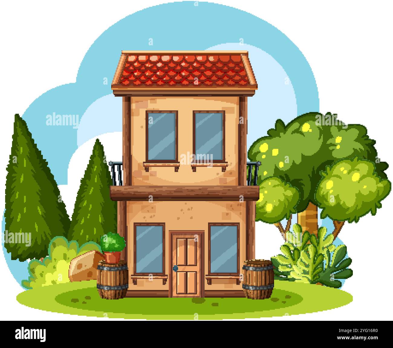 Cozy house surrounded by lush greenery Stock Vector Image & Art - Alamy