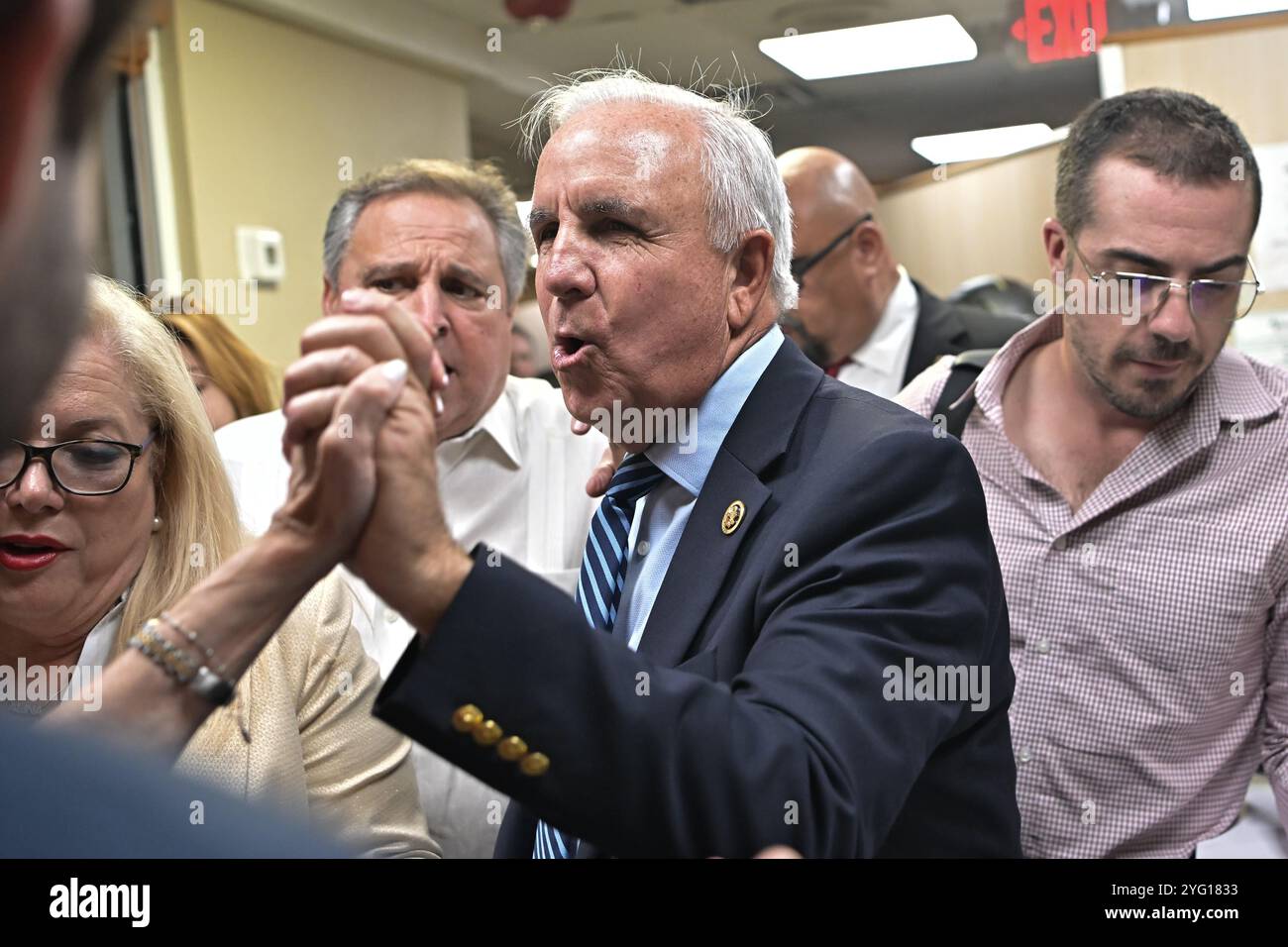 Miami, USA. 05th Nov, 2024. Carlos Gimenez watches himself win for ...