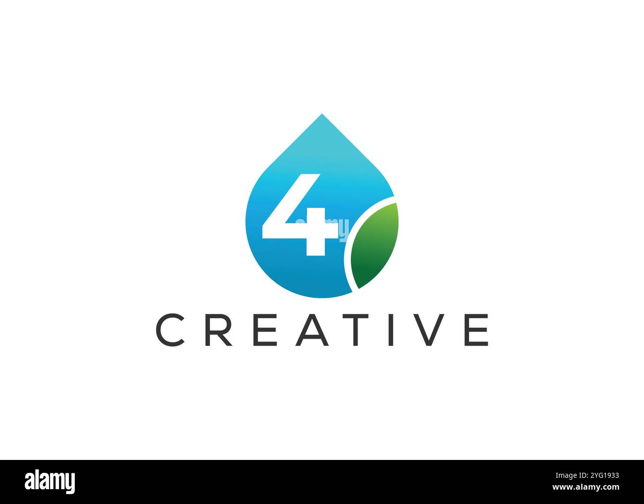 Creative and innovative number four and drop leaf logo design. Eco drop ...