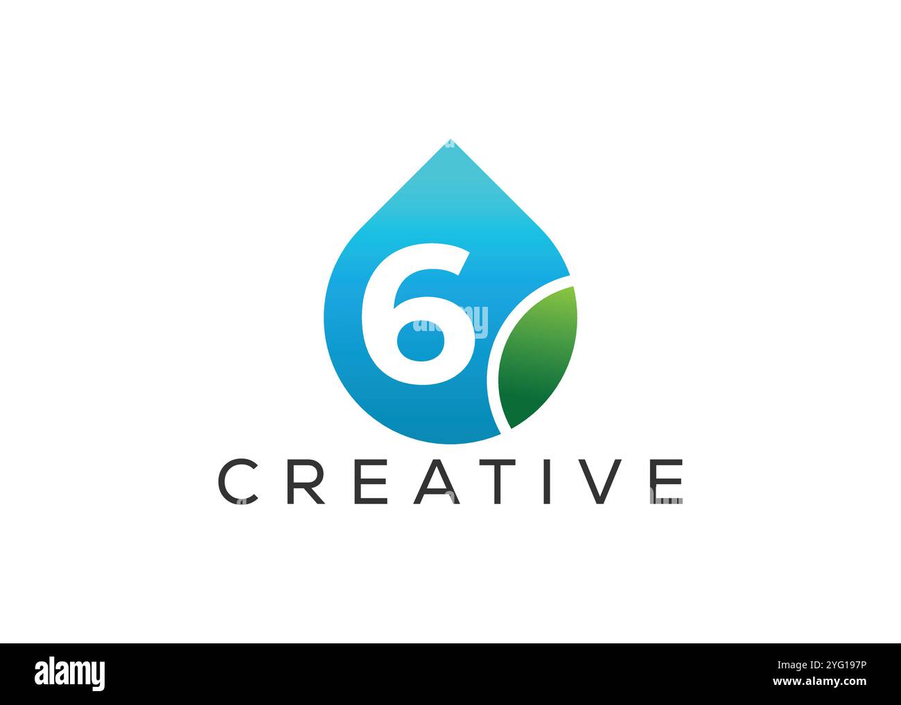Creative and innovative number six and drop leaf logo design. Eco drop ...