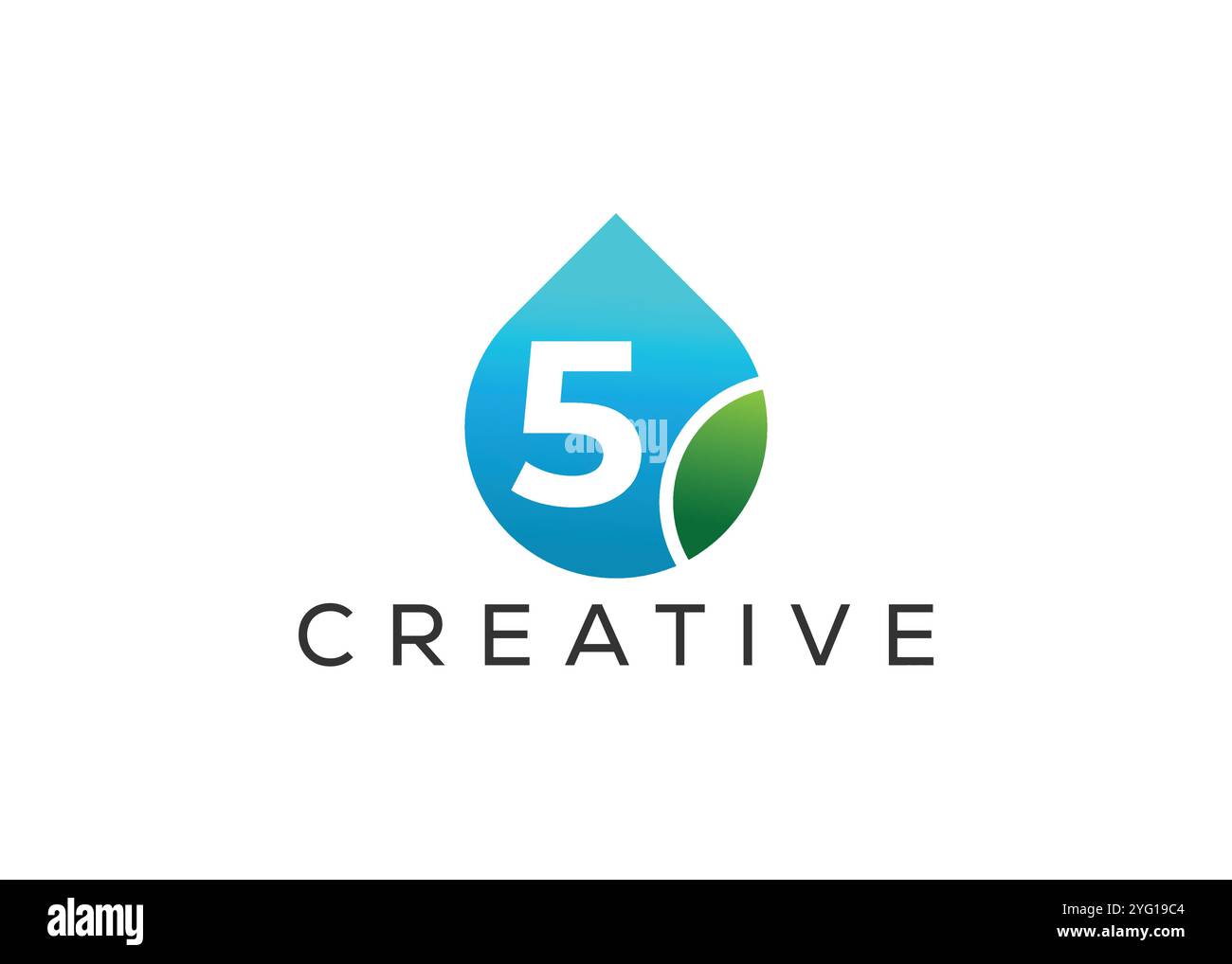 Creative and innovative number five and drop leaf logo design. Eco drop ...