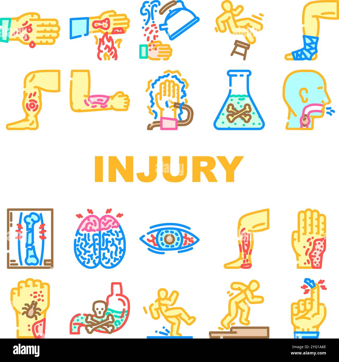 household injury fall burn cut icons set vector Stock Vector Image ...