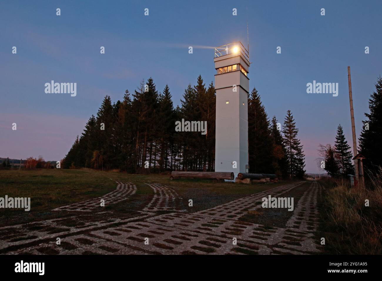 05 November 2024, Saxony-Anhalt, Sorge: View of an observation tower on ...