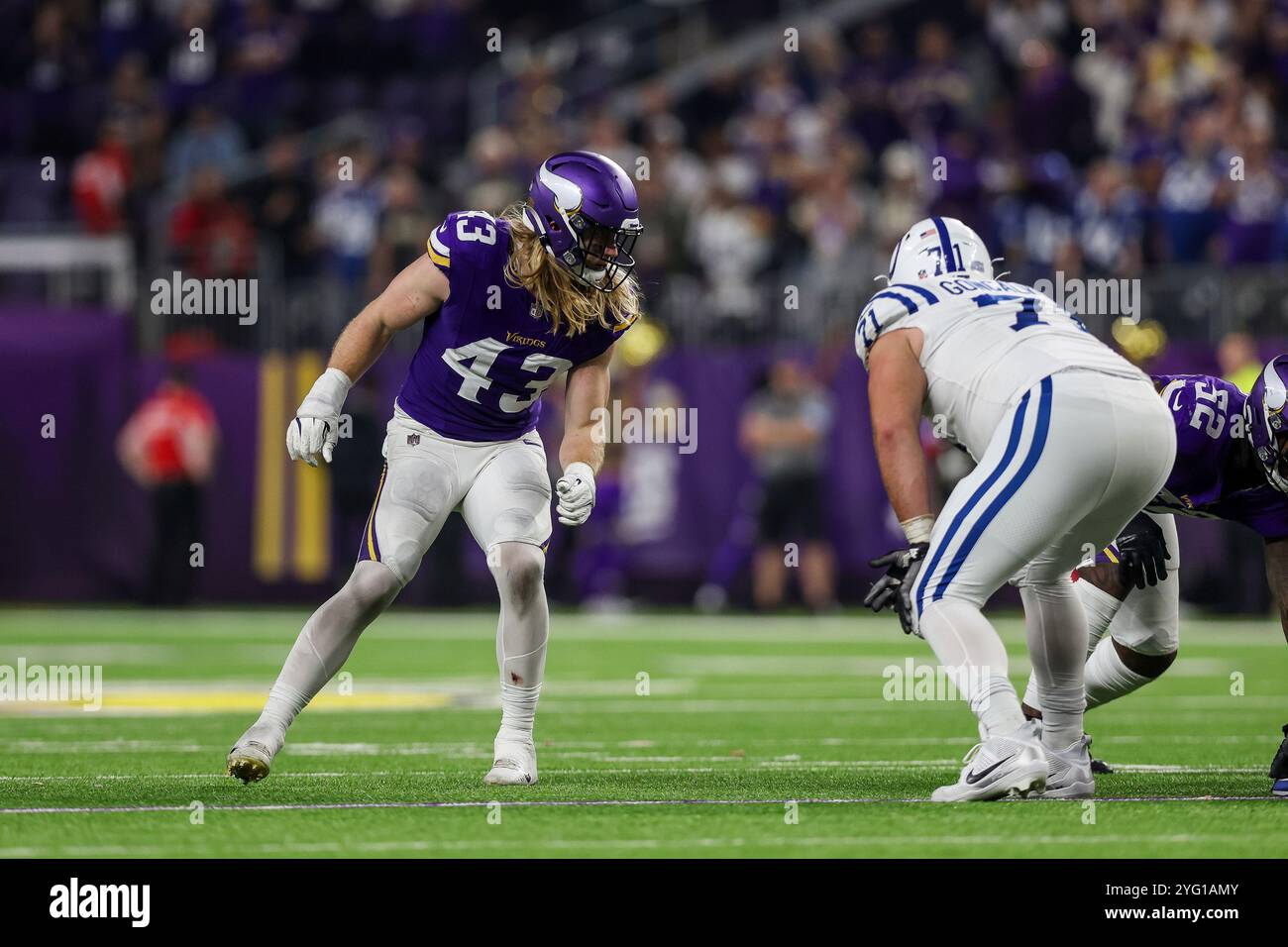 Minnesota Vikings linebacker Andrew Van Ginkel (43) lines up for a play ...