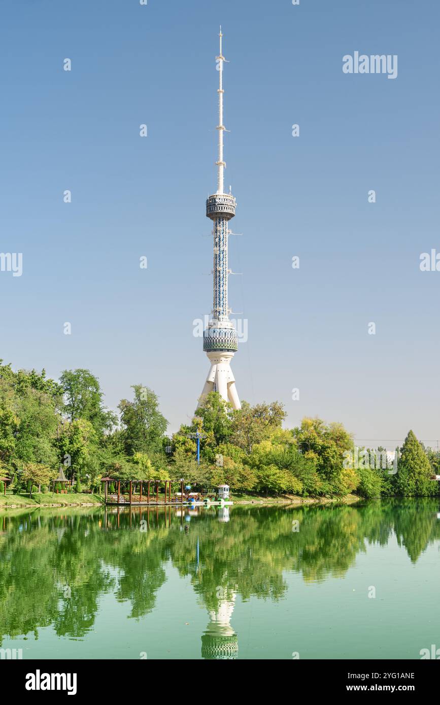 View of Tashkent TV Tower from Japanese Garden, Uzbekistan Stock Photo ...