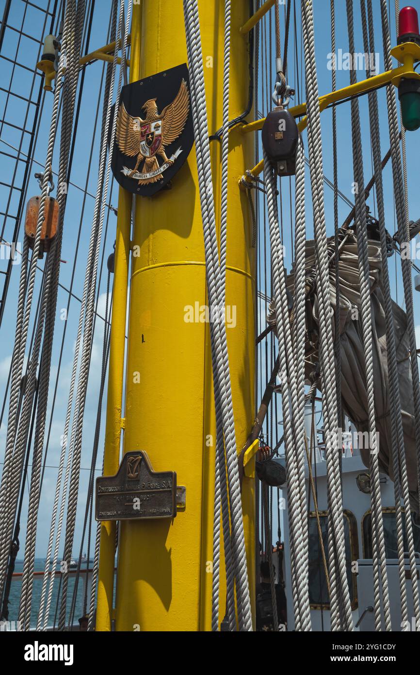 The Garuda Bhineka Tunggal Ika emblem on the mast of the sacred Bima ...