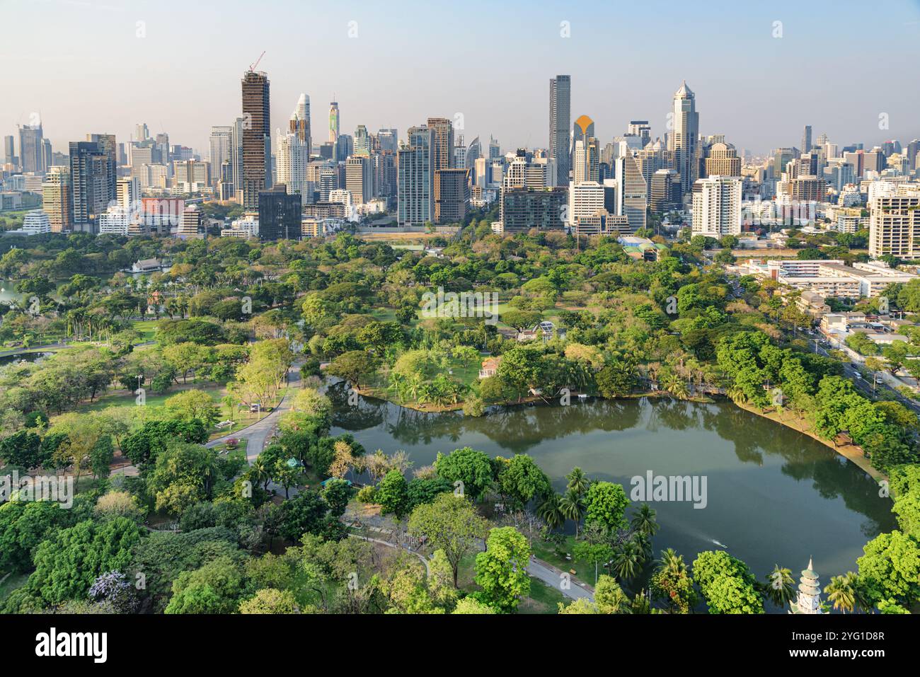 Awesome aerial view of Lumphini Park and Bangkok city, Thailand Stock ...