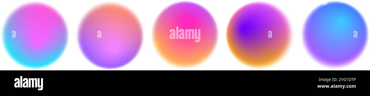 Bright colorful circle gradient set. Round blur gradation background ...