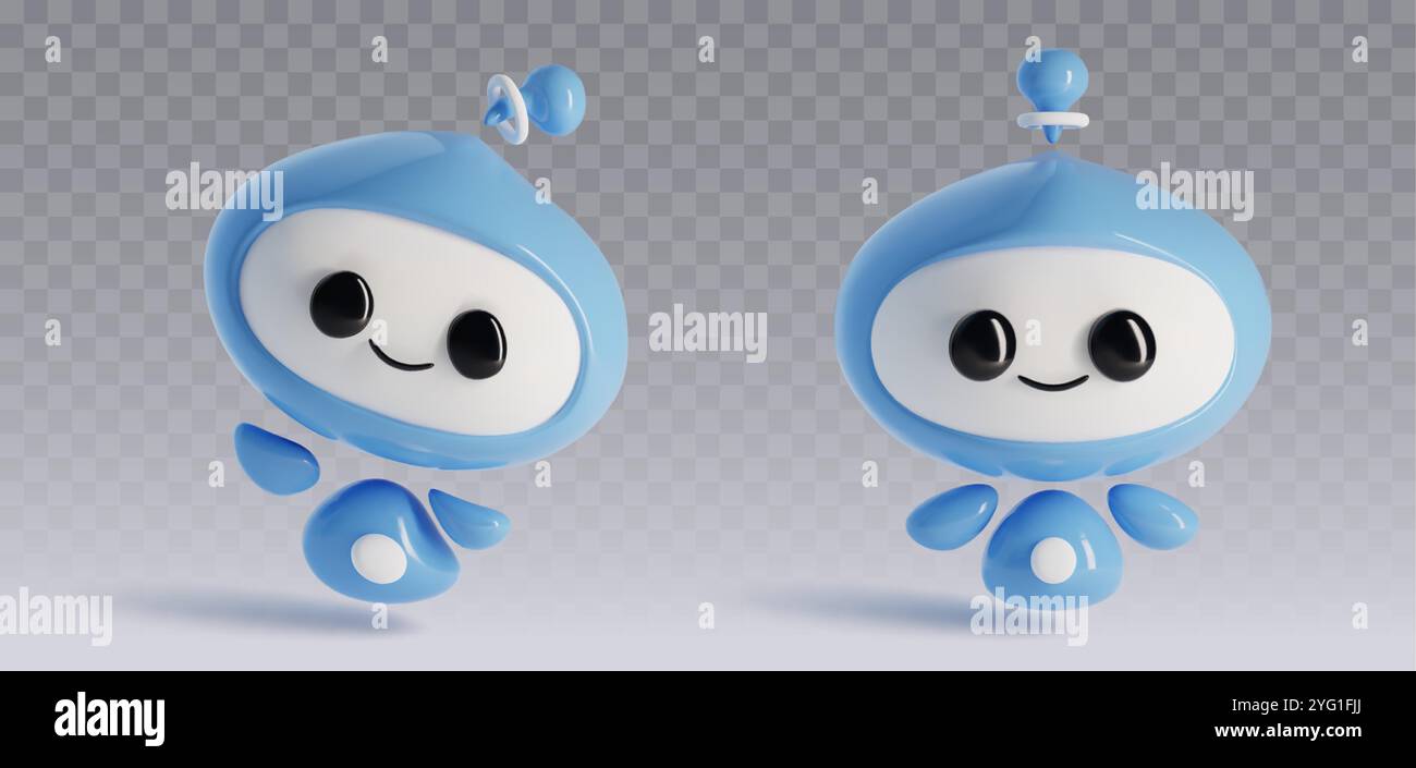 Cute robot character with smile face. 3d realistic vector set of ...