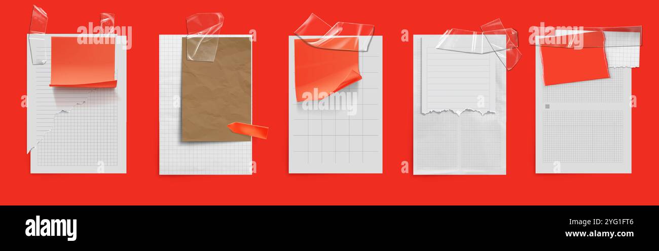 Blank memo note paper glued with transparent adhesive tape. White ...