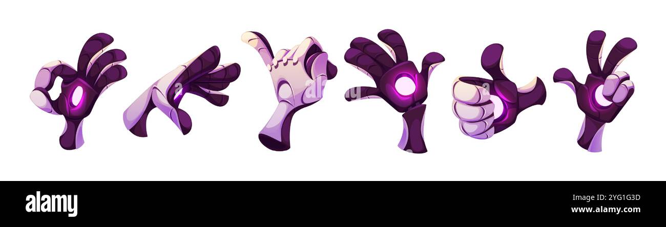 Robot hand and finger gesture. Virtual mechanical arm isolated set ...