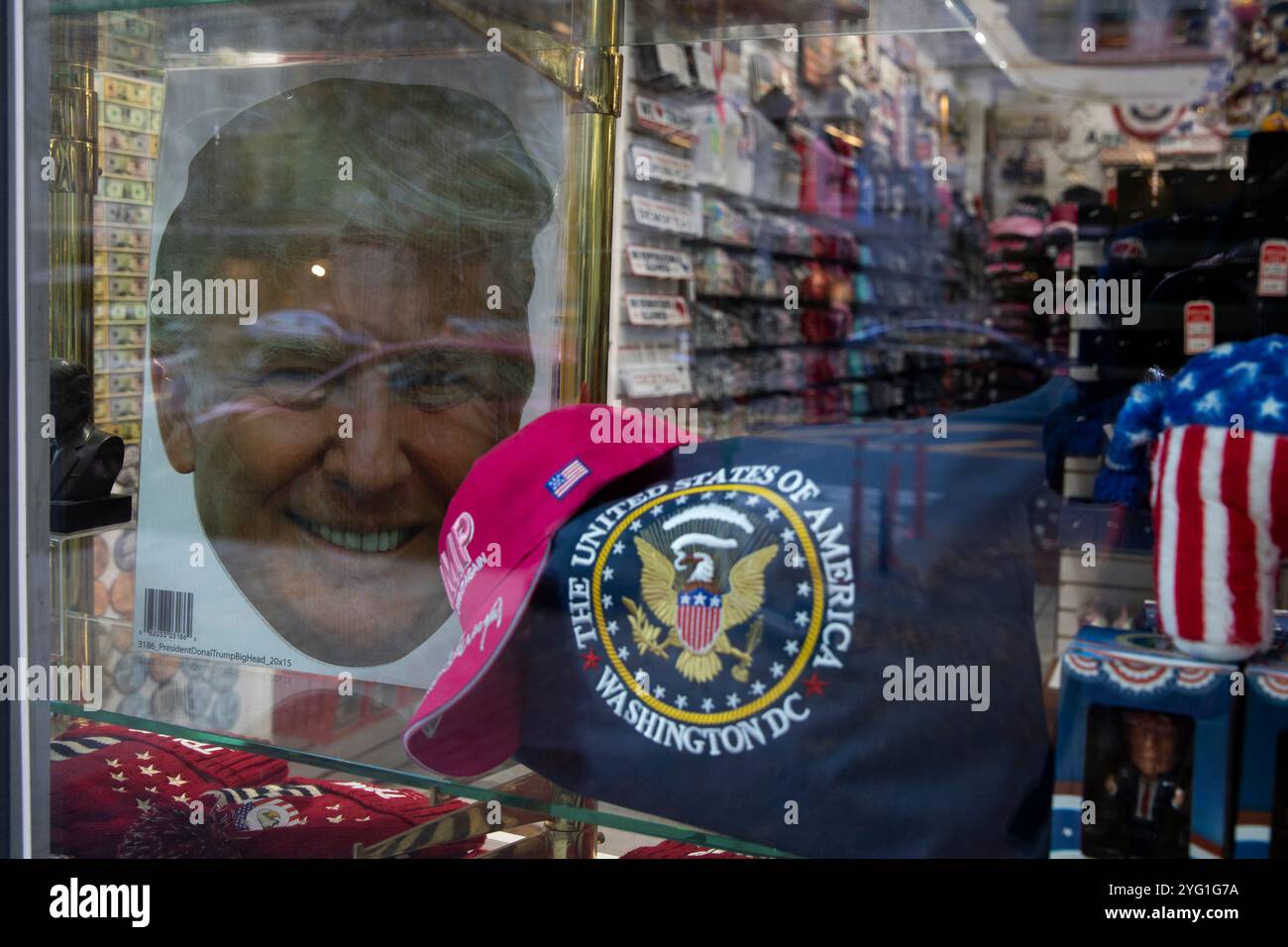 A picture of former President Donald Trump is seen in a shop on ...