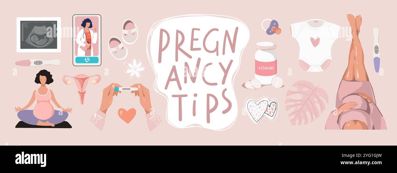 Modern art collage of pregnancy, pregnant woman, positive test ...