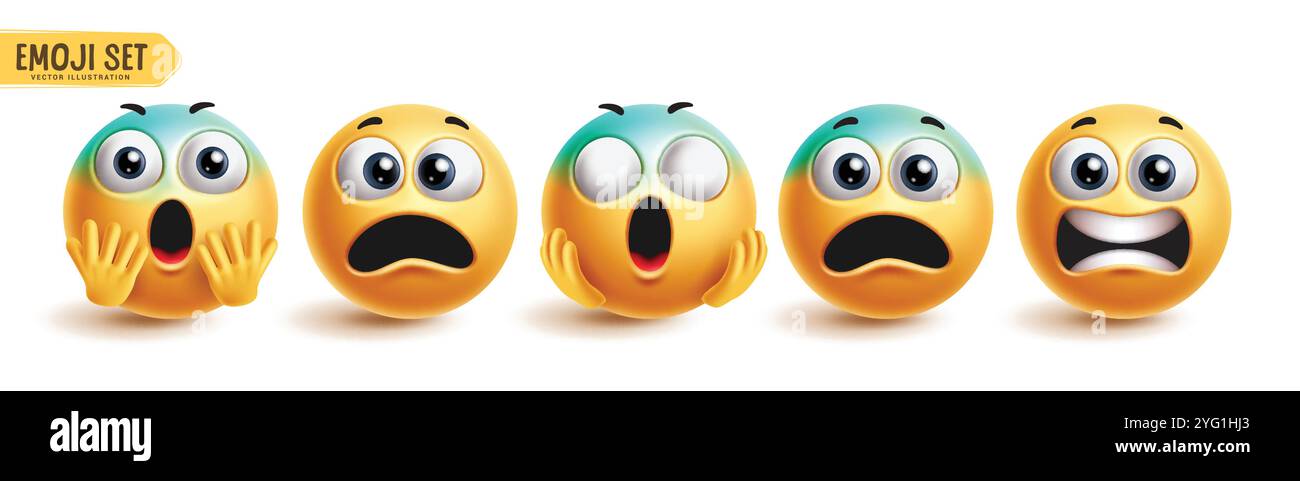 Emoji scared characters vector set. Emoticon 3d icon collection in ...