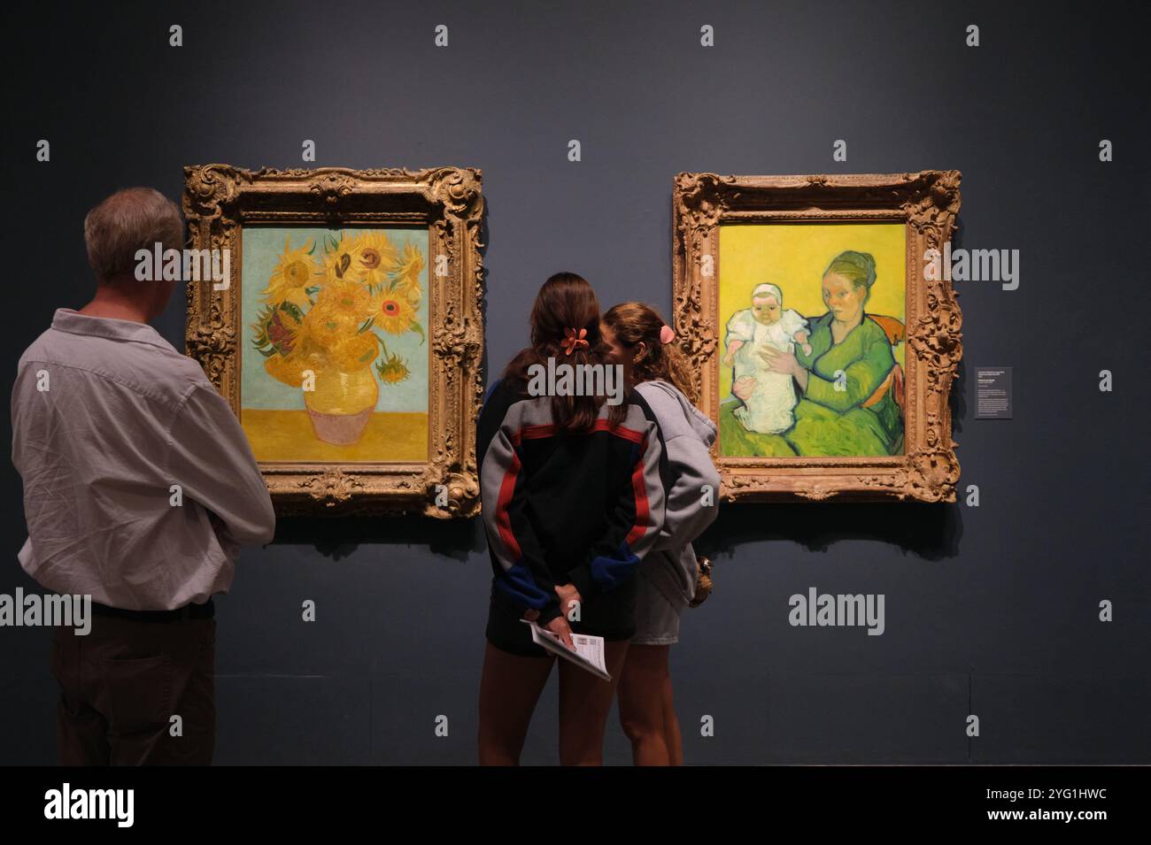Visitors looking at two paintings by Dutch artist, Vincent Van Gogh. At ...