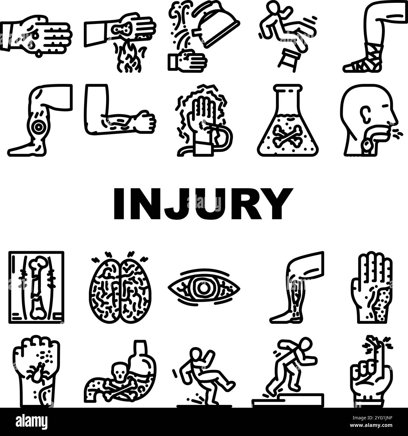 household injury fall burn cut icons set vector Stock Vector Image ...
