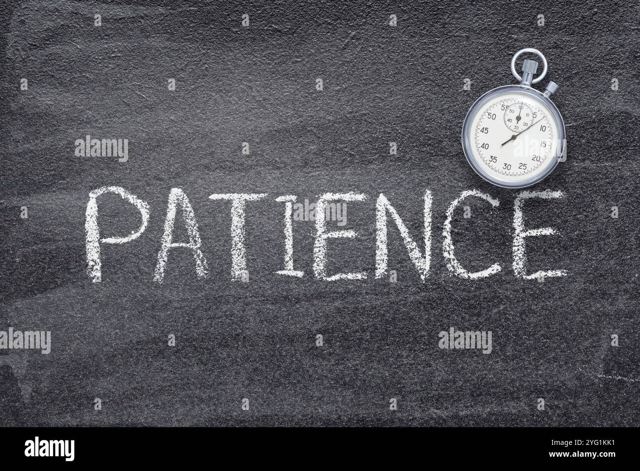 patience word written on chalkboard with vintage precise stopwatch ...