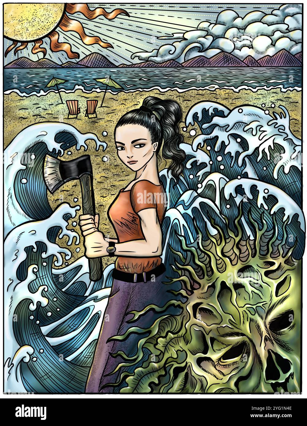 Hand drawn cartoon illustration with zombie apocalypse concept for ...