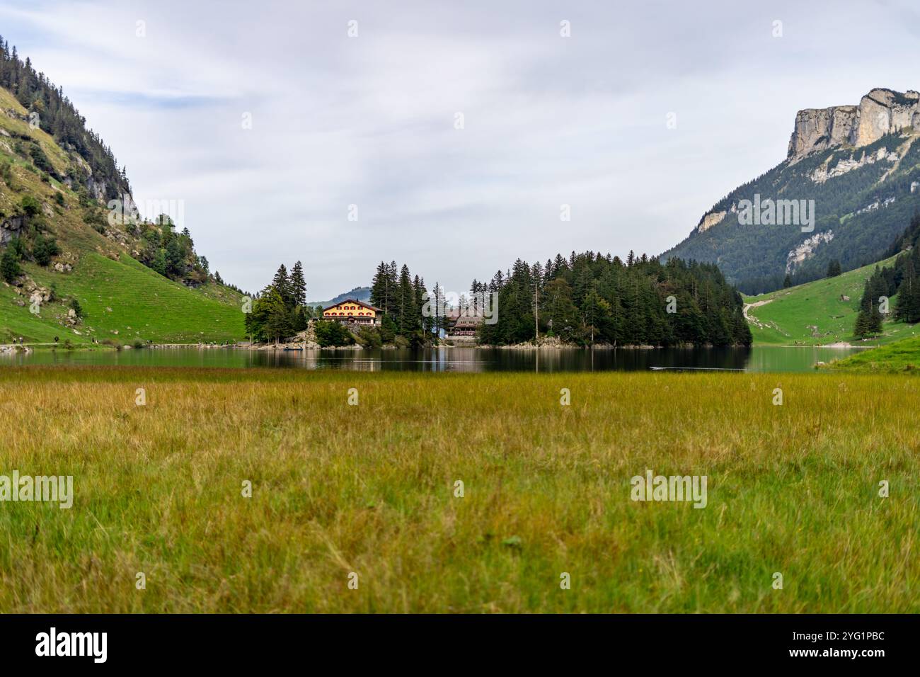 idyllic lake and mountain Inn Bergasthaus Seealpsee and Inn Forelle ...