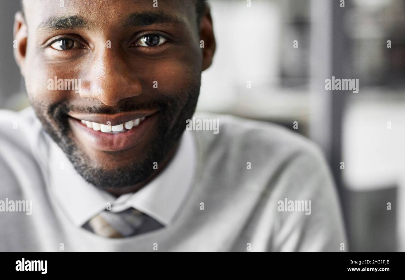 Smile, portrait and African businessman for confidence, brainstorming ...