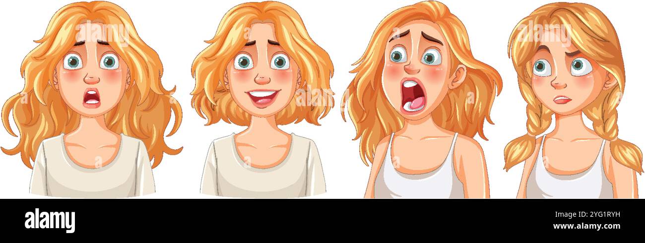 Four emotional expressions of a blonde woman Stock Vector Image & Art ...