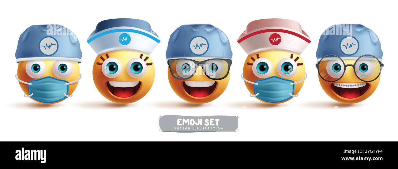 Emoji surgeon characters vector set. Emojis medical doctors and nurse ...