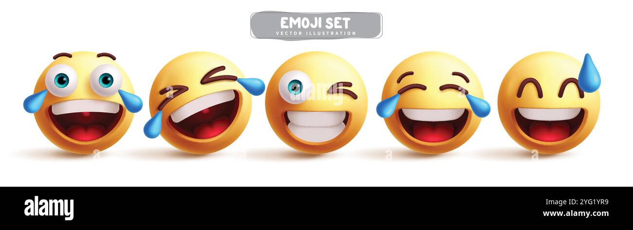 Emoji happy 3d characters vector set. Emojis in laughing, funny ...