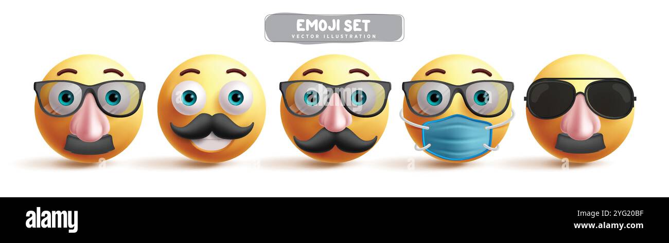 Emoji old man emoticon characters vector set. Emojis disguise mascot ...