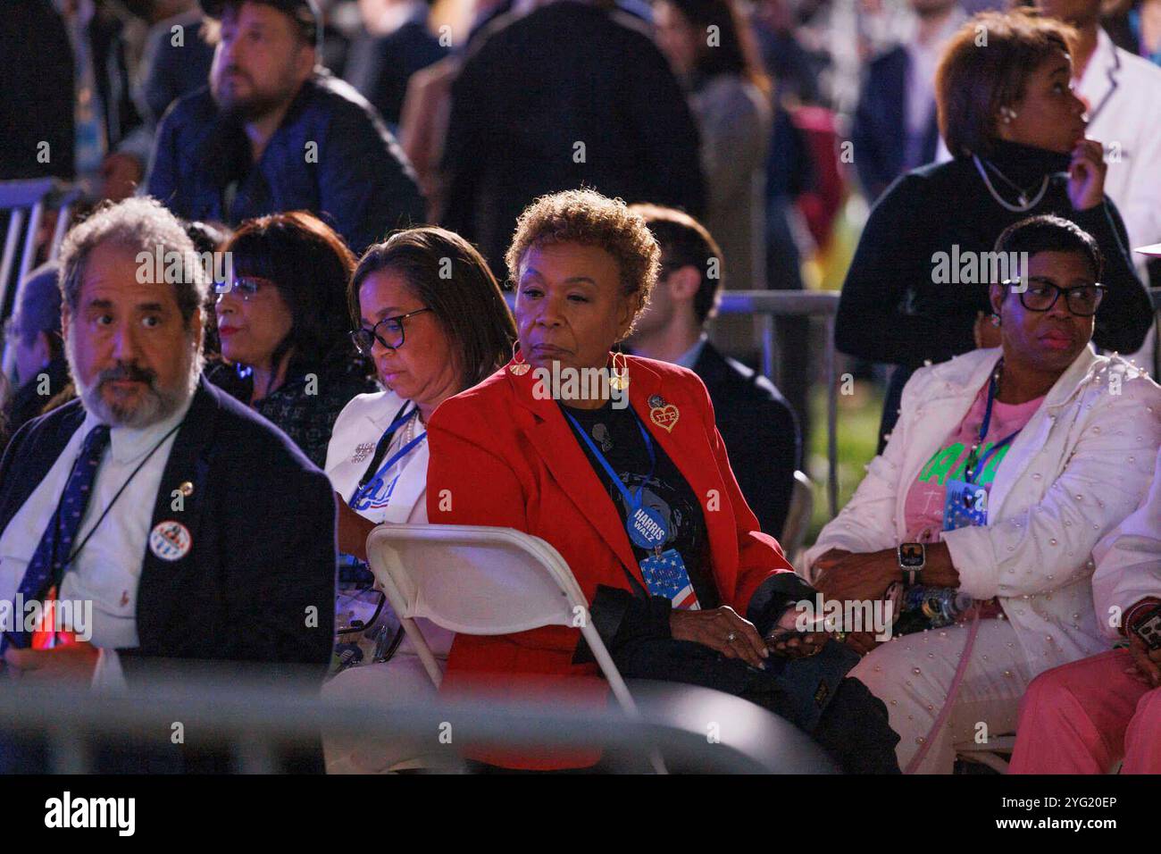 People wait for election results at a Kamala Harris election watch ...