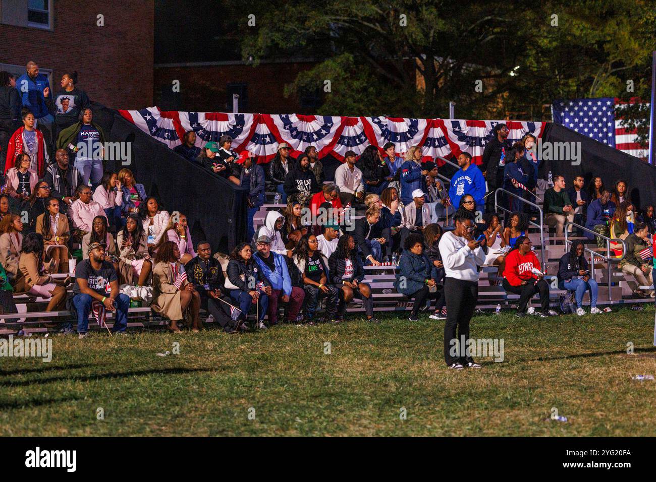 People wait for election results at a Kamala Harris election watch ...