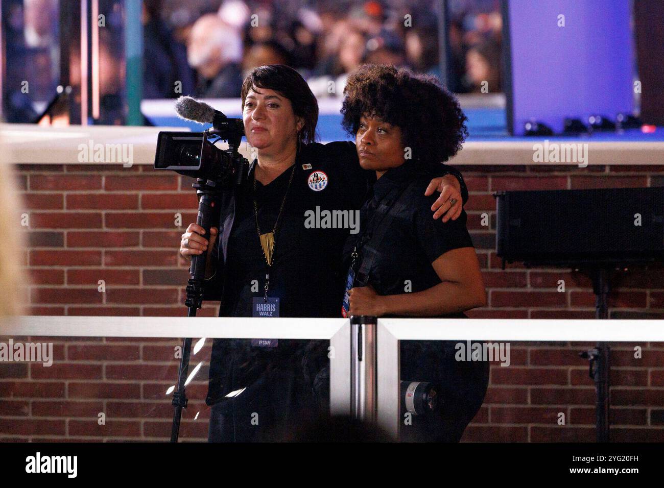 People wait for election results at a Kamala Harris election watch ...