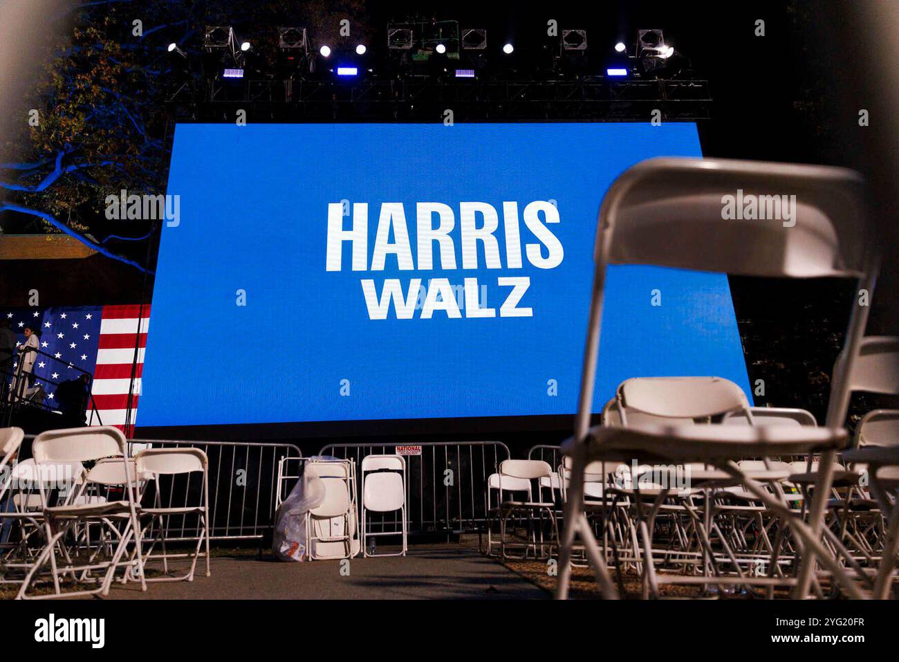 Empty chairs are seen at a Kamala Harris election watch party at Howard ...