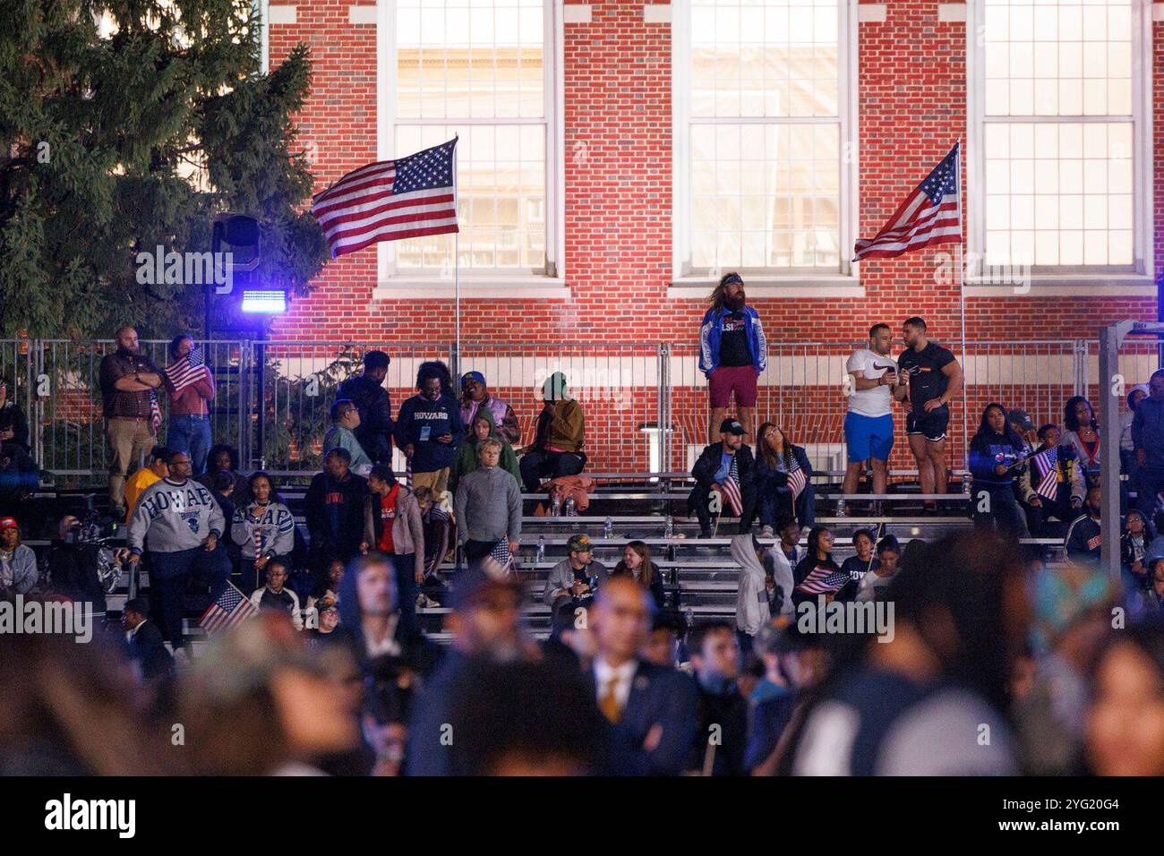People wait for election results at a Kamala Harris election watch ...