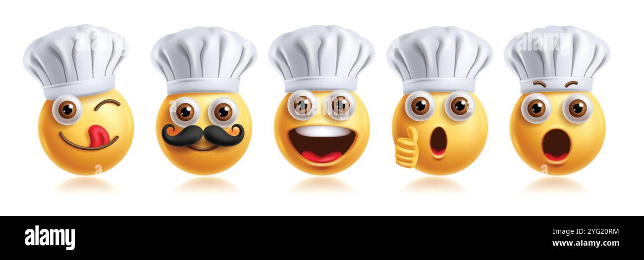 Emoji chef character emoticon vector set. Emoticons cook character in ...