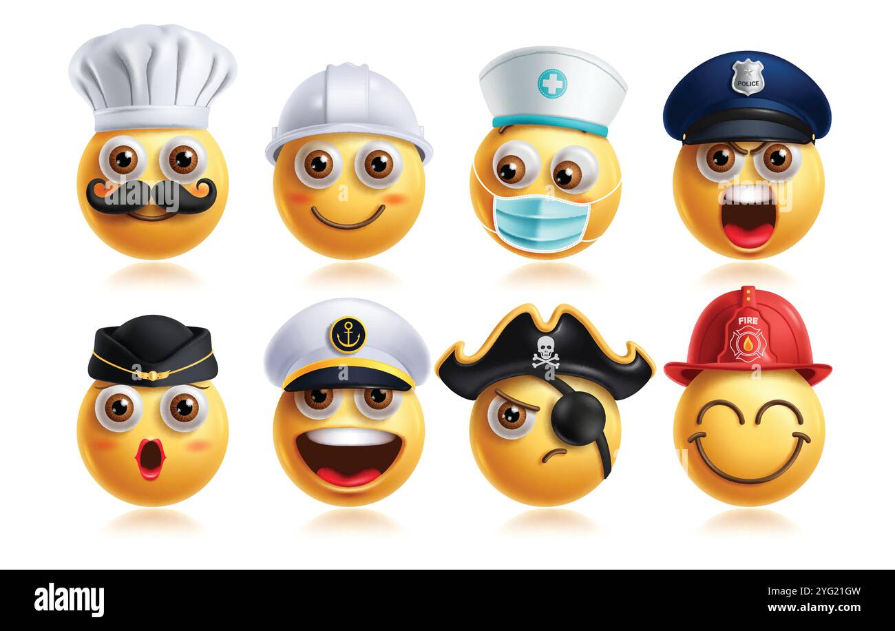 Emoji professional emoticon characters vector set. Emojis career 3d ...