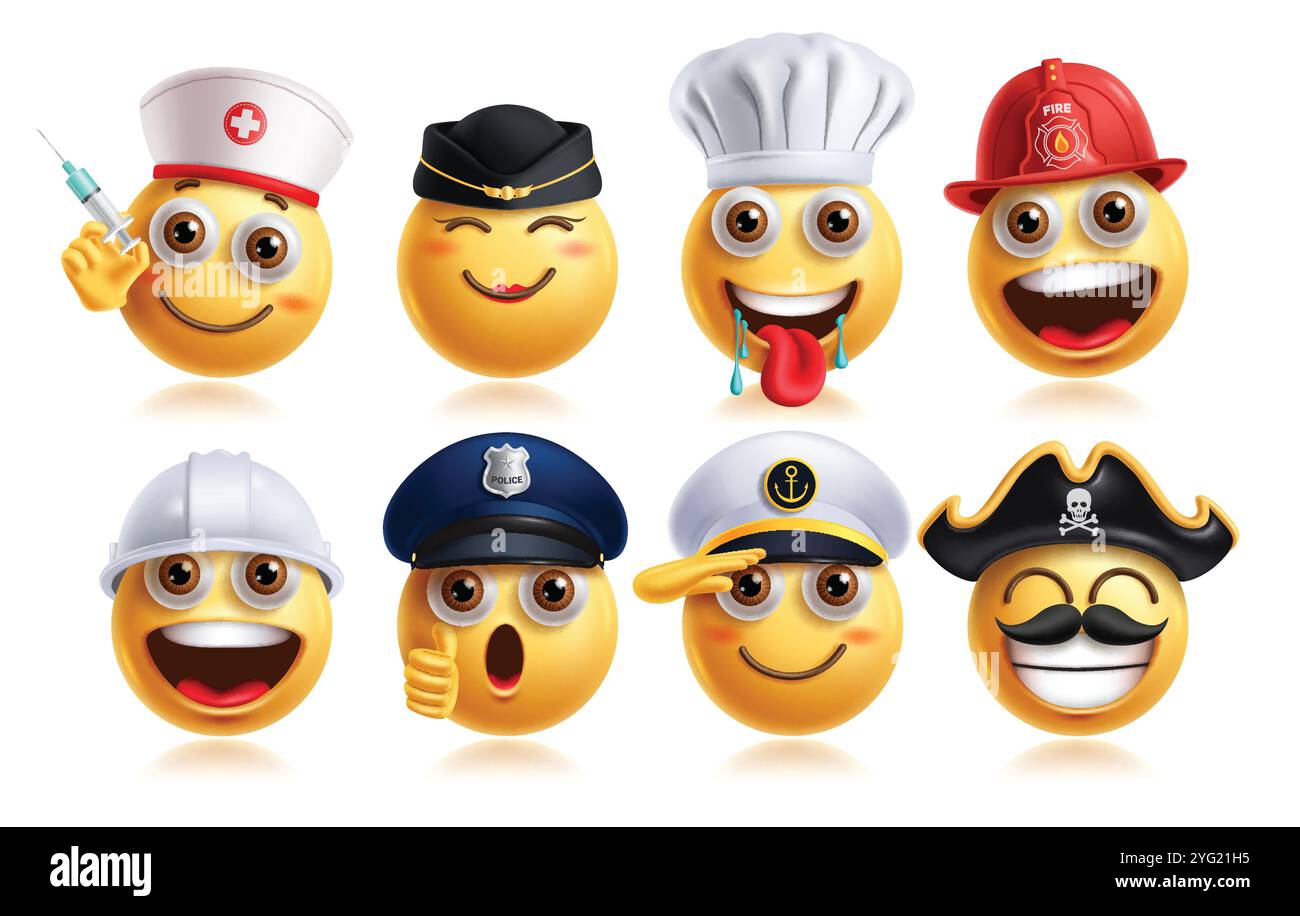 Emoji career emoticon characters vector set. Emojis professionals 3d ...