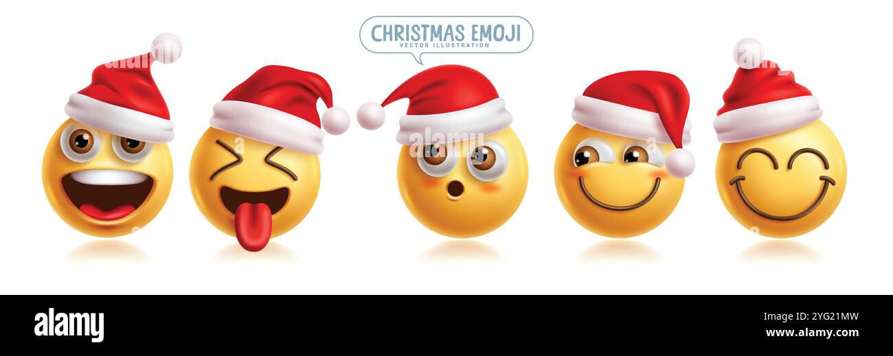 Emoji christmas emoticon characters vector set. Emoticons santa claus ...