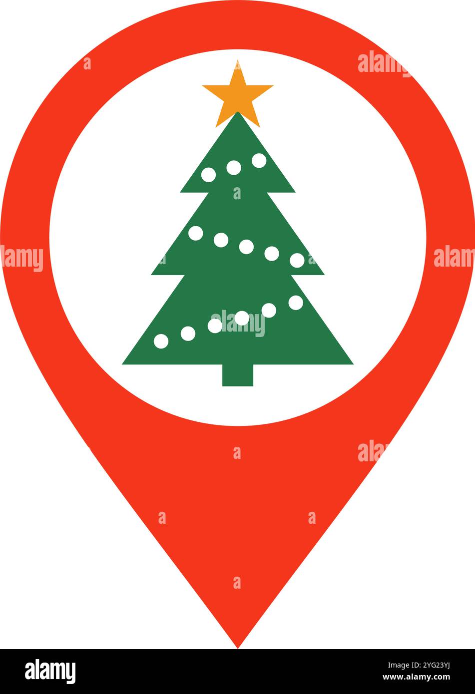 Christmas location icon. Christmas tree and map pin. Xmas market sign ...