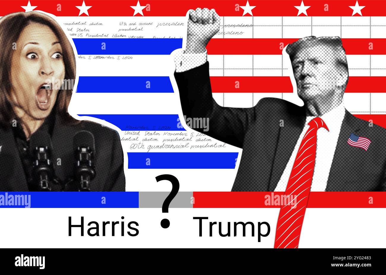 Portrait of Donald Trump and Kamala Harris. Illustrative photo collage ...