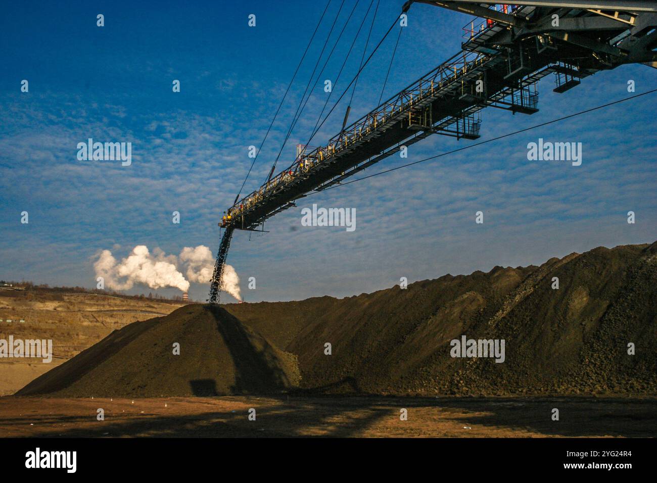 Heavy equipment in an open-pit lignite mine in central Europe Stock ...