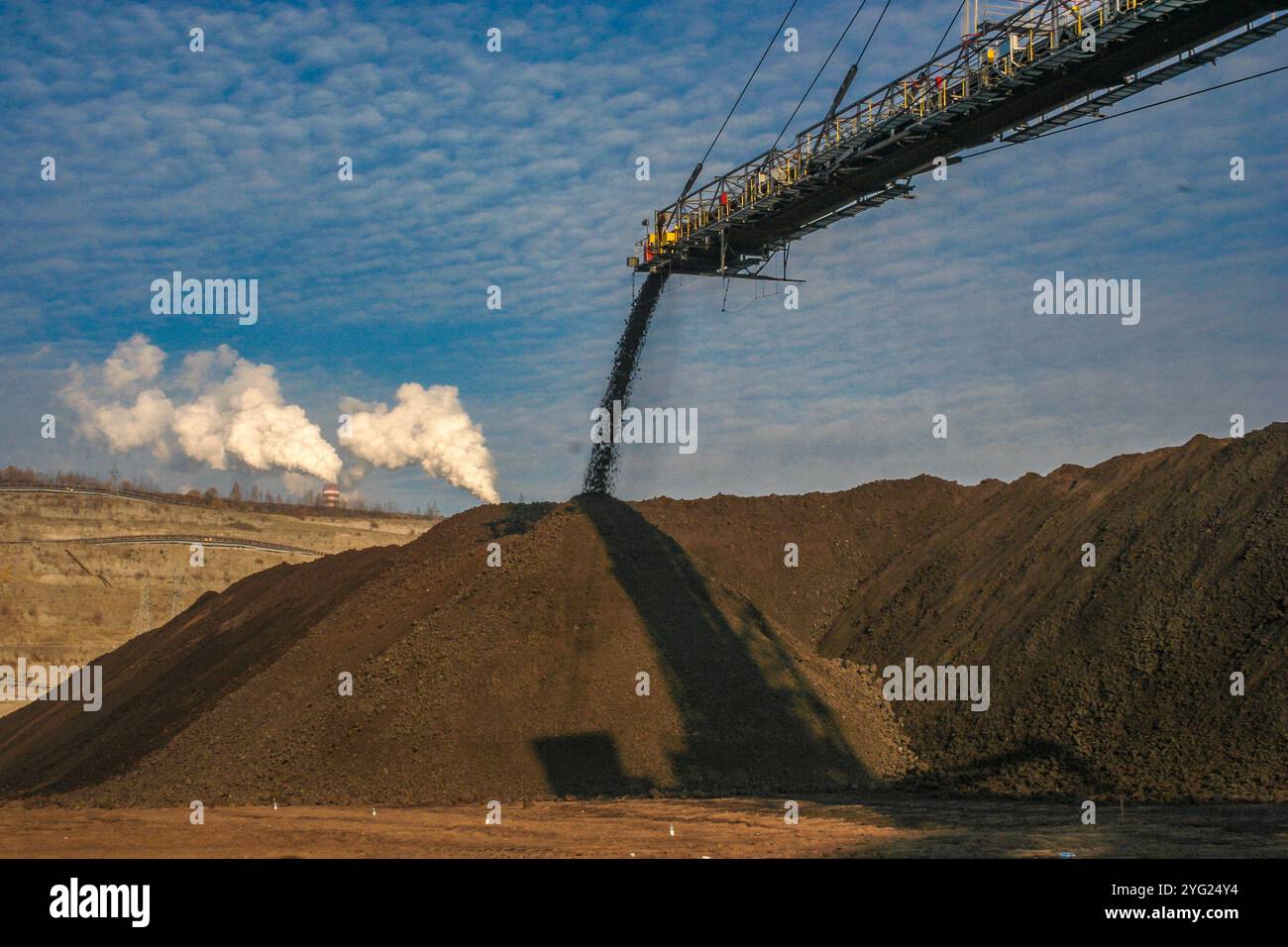 Heavy equipment in an open-pit lignite mine in central Europe Stock ...
