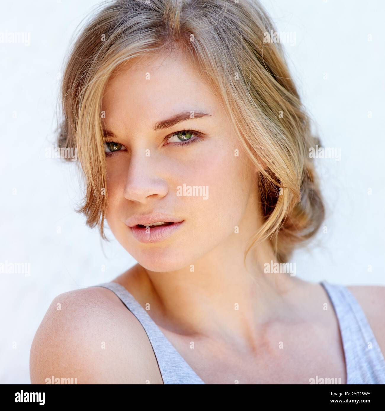 Casual, fashion and portrait of woman outside with trendy outfit, cool clothes and style ...