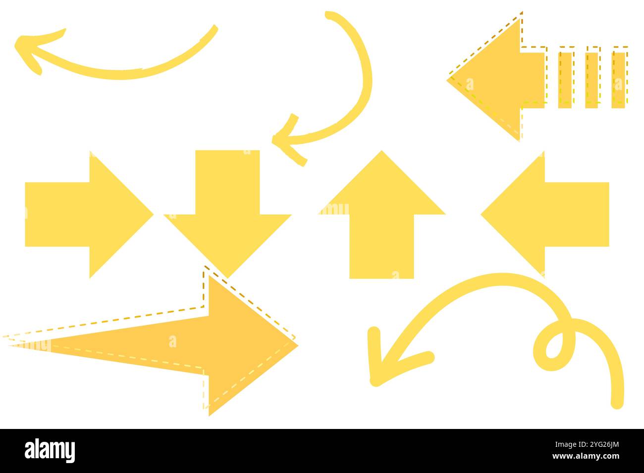 set of yellow arrow sign arrow white background bended arrow png Stock ...