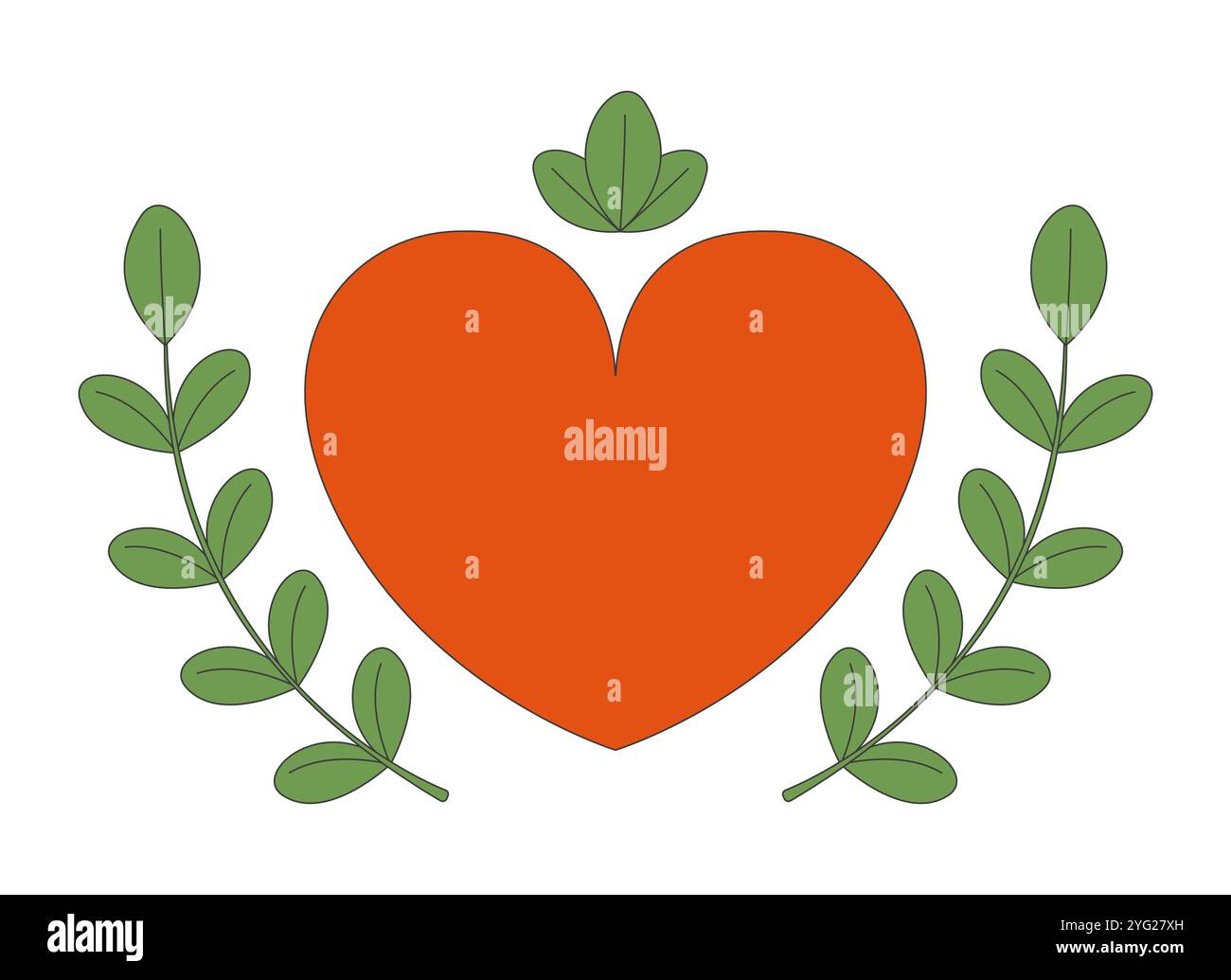 Heart adorned by twigs leaves 2D cartoon object Stock Vector Image ...