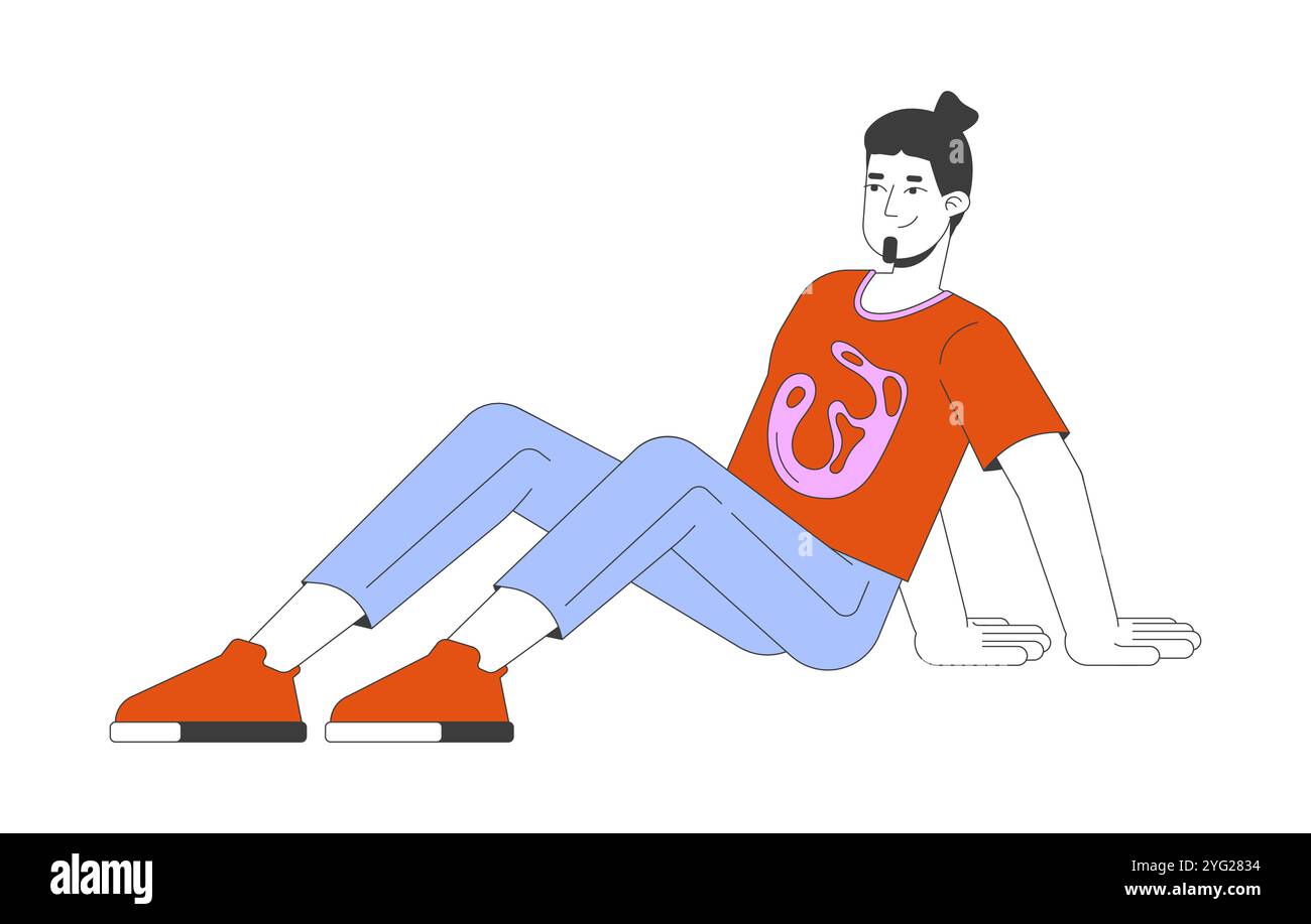 Sitting on floor man leaning back on hands 2D cartoon character Stock ...