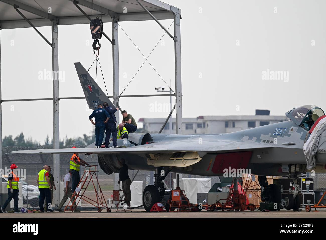 Zhuhai,China.5th November 2024. A Russian Su-57 stealth fighter jet is ...