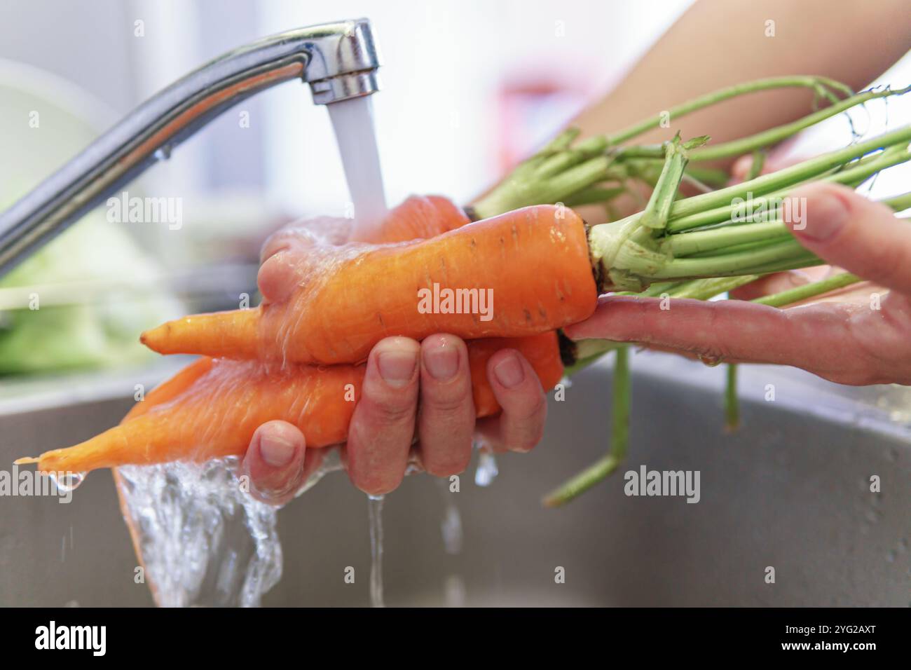 Woman cleaning carrots kitchen hi-res stock photography and images - Alamy