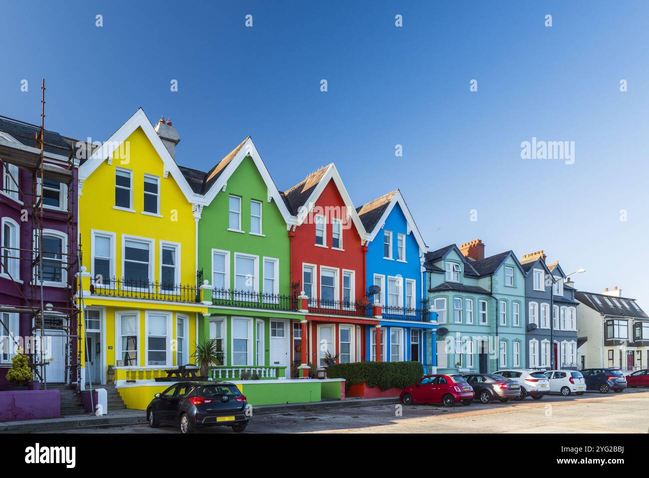 NORTH IRELAND, WHITEHEAD, COLORFUL HOUSES ON THE WHITEHEAD WATERFRONT ...