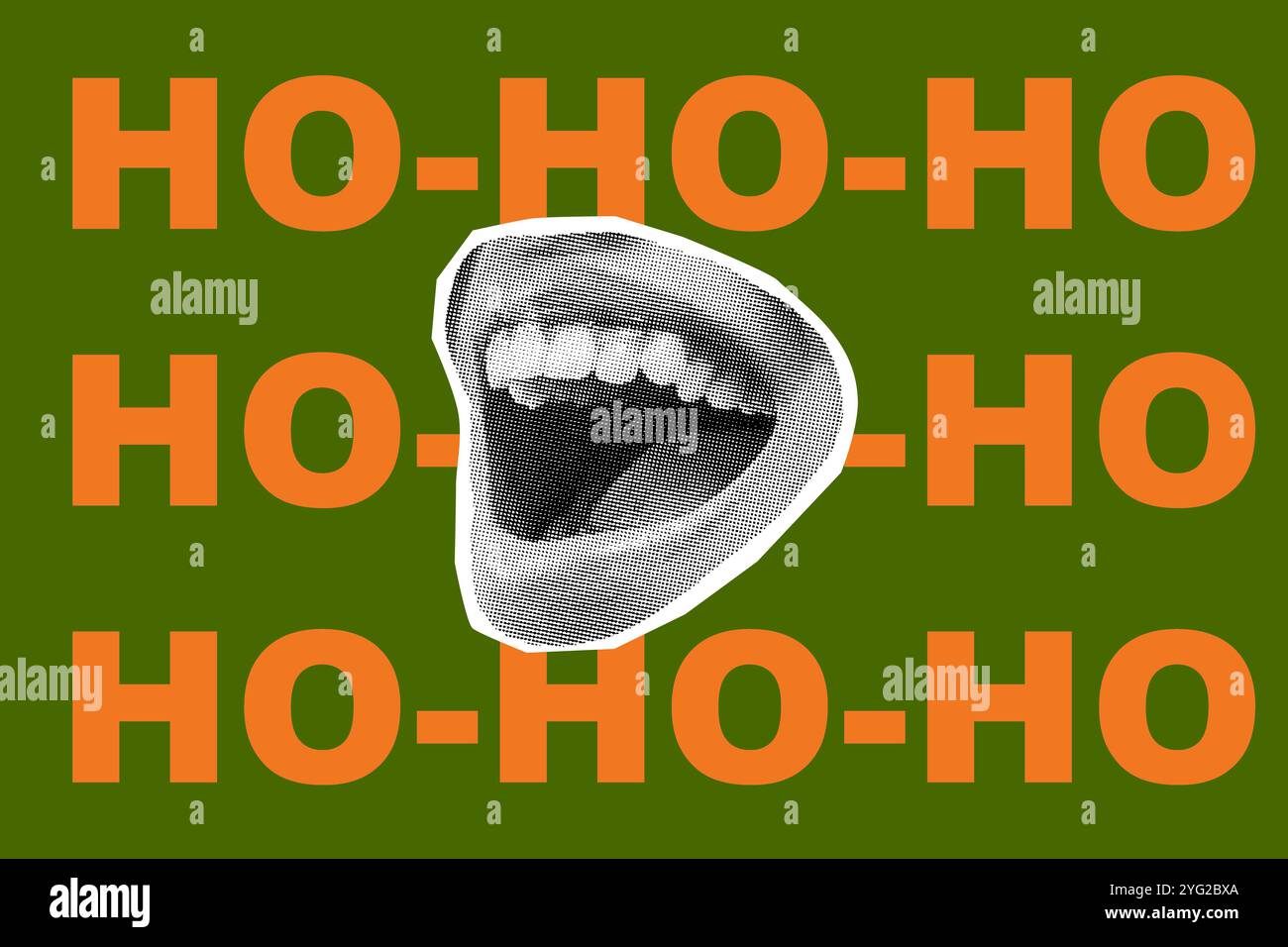 Human mouth talk ho-ho-ho like santa claus on colored background ...
